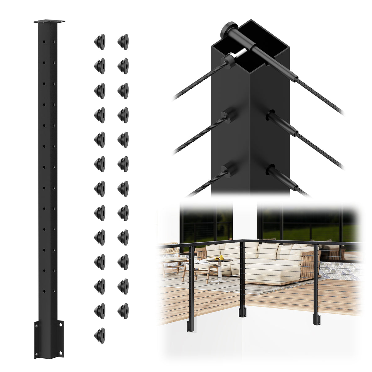 BLIKA 42" Side Mount Inner Corner Post | Level Drilled Cable Railing