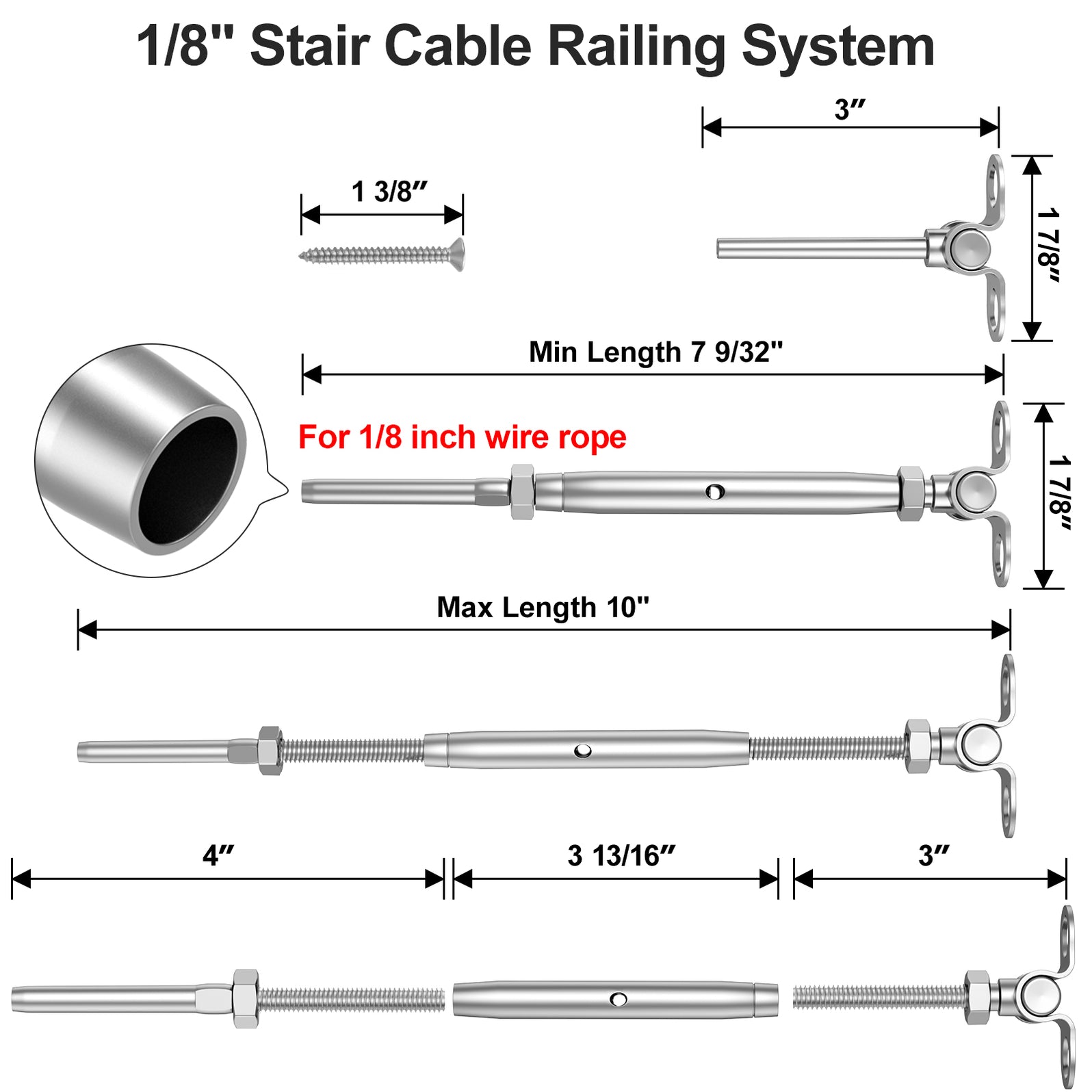 BLIKA Adjustable Angle 1/8" Cable Railing Kit for Wood Posts