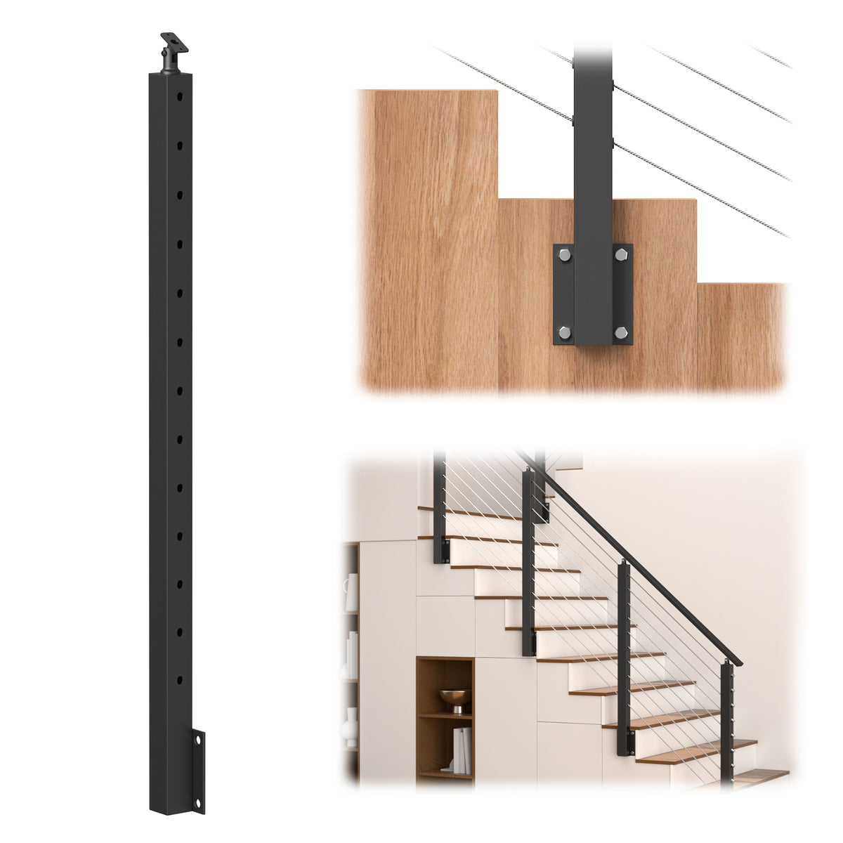 BLIKA 42" Angle Drilled Side Mount Post for Cable Railing