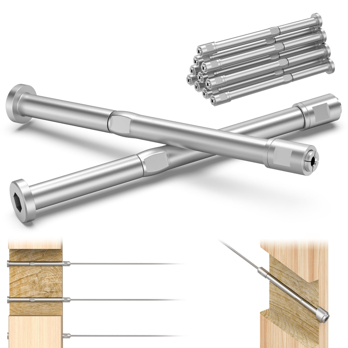 BLIKA Upgraded Swageless Cable Fittings for 1/8" Cable Railing - Exten