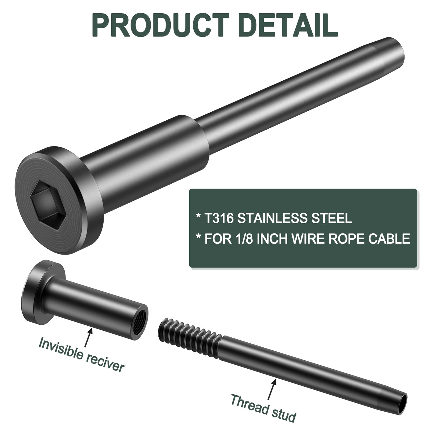 1/8" Black Invisible Cable Railing Kit | Metal Post| BLIKA